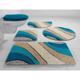 Badematte my home "Josie" Badematten Gr. 3-tlg. Stand-WC Set, 3 St., Polyester, blau (royal) Gemusterte Badematten