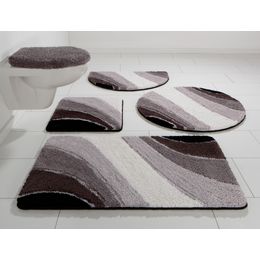 Badematte my home "Josie" Badematten Gr. 3-tlg. Stand-WC Set, 3 St., Polyester, schwarz Gemusterte Badematten