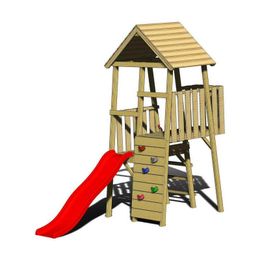 WENDI TOYS Holz Spielturm Hase inkl. Rutsche und Kletterwand Natur 260x110x270 cm