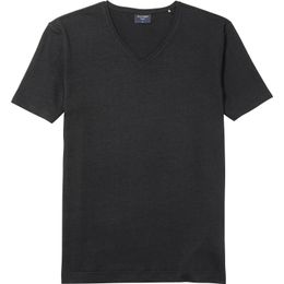 OLYMP Casual T-Shirt, Leinenqualität, V-Ausschnitt, für Herren, schwarz, M
