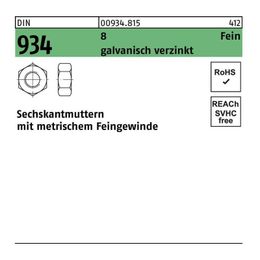 Sechskantmutter DIN 934 M 20 x 1,5 8 galvanisch verzinkt