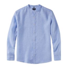 OLYMP Leinenhemd, Regular Fit, 1/1 Arm, Stehkragen, für Herren, blau, L