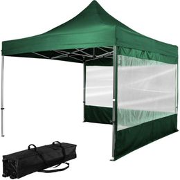 INSTENT® Pavillon - 3x3m, 2 Seitenteile, Fenster, UV Schutz, Faltbar, Höhenverstellbar, Wasserdicht, Alu, PVC Plane, Grün - Pop Up Faltpavillon,