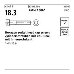 Zylinderschraube R 83912 m.UNC-Gewinde/Innen-6-kant 6 x 3/4 ASTM A 574