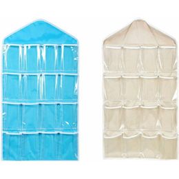Hiasdfls - Sets Stoff-Aufbewahrungssäule, mehrschichtige transparente Multifunktions-Aufbewahrungstasche, hängende Aufbewahrung 16 Taschen (Grau/Blau)