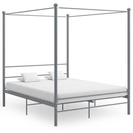 MAISONCHIC Himmelbett Doppelbett Bett für Schlafzimmer Grau Metall 160x200 cm DE19328