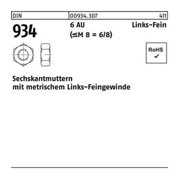 Sechskantmutter DIN 934 links M 8 x 1 -LH 6 Automatenstahl