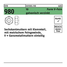 Sechskantmutter DIN 980 m.Klemmteil VM 8 x 1 10 galvanisch verzinkt