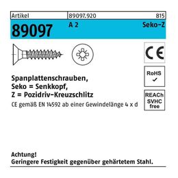 Spanplattenschraube R 89097 SEKO Kreuzschlitz-PZ VG 3 x 30 -Z A 2