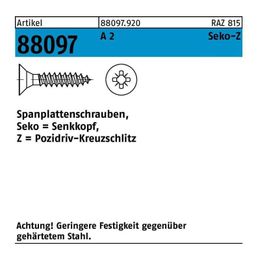 Spanplattenschraube R 88097 Seko m.Kreuzschlitz-PZ 3 x 12 -Z A 2 Pozidriv-Kreuzschlitz