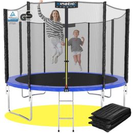 Trampolin Outdoor - tüv Rheinland geprüft, Komplett-Set für Kinder, usa Sprungtuch, Sicherheitsnetz, Randpolster, Leiter - ø 244 cm, Blau-2 - Kinetic