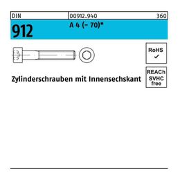 Zylinderschraube DIN 912 m.Innensechskant M 3 x 12 A 4 (- 70)