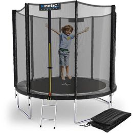 Trampolin Outdoor - tüv Rheinland geprüft, Komplett-Set für Kinder, usa Sprungtuch, Sicherheitsnetz, Randpolster, Leiter - ø 244 cm, Schwarz-2