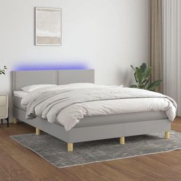 Boxspringbett mit Matratze & LED,Bettgestell für Erwachsene,Taschenfederkernmatratze Hellgrau 140x190 cm Stoff -BNC74356