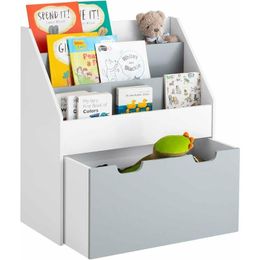sobuy KMB17-HG Kinder Bücherregal Kinderregal mit 3 Ablagefächern und Einer herausnehmbaren Spielzeugtruhe Aufbewahrungsregal für Kinder Weiß/Grau bht ca.: