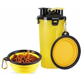 Reise-Hundenäpfe, Katzen-Wasserspender, zusammenklappbare Näpfe für die Reise (Futter- und Wasserspender) - Einzel- und Doppelnapf Gelb