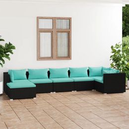 MAISONCHIC - 7-tlg. Garten-Lounge-Set Gartenmöbel Set Sitzgruppe Essgruppe mit Kissen Poly Rattan Schwarz DE38370