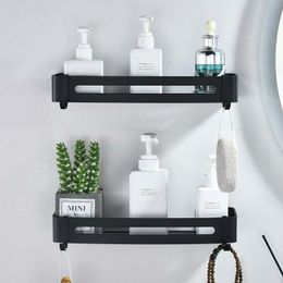 Hiasdfls - Schwarze Duschblatthülse Badezimmer ohne Bohrung Aluminiumdusche Wandkorb Aufbewahrungshemd Badezimmerkleber, langlebige, nicht rostige