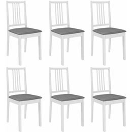 Essstühle/Esszimmerstühle Küchenstühle mit Polstern 6 Stk. Weiß Massivholz -DE94635