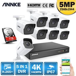 8-Kanal Ultra hd 4K H.265 CCTV-Kamerasystem + dvr- und 8 × 5MP HD-Wetterschutzkameras mit exir led IR-Nachtsicht - mit 1 tb Festplatte - ANNKE