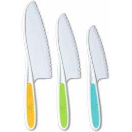 Küchenmesser Set für Kinder Nylon 3 Zimmer - Küchenmesser für Kinder 3 Größen und Farben / fester Sockel, gezackte Kanten, Kindermesser ohne bpa