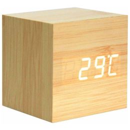 Holzwecker - Mini-Digitaluhr mit Temperatur-Zeitanzeige, 3 Helligkeitsstufen und Sprachsteuerung, perfekt für unterwegs