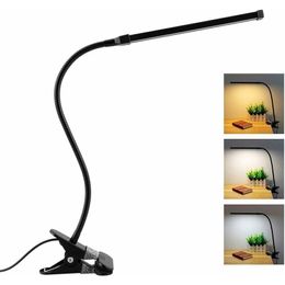 8 w schwarze USB-Schreibtischlampe mit Klemme, aufsteckbare Leselampe, 3 Farben und 10 Intensität, flexible LED-Schwanenhalslampe, aufsteckbare