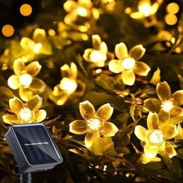 Outdoor Solar String Lights Cherry Blossom Fairy String 50LED 2 Modi Wasserdichte Gartenterrasse Weihnachten Innendekoration-Warmweiß