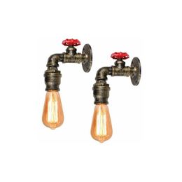 Hiasdfls - 2x Industrie Wandleuchte Rohr Leuchte Vintage Wandlampe Wasserpfeife Retro E27 Bronze (keine Leuchtmittel)