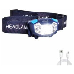 Hiasdfls - Wiederaufladbare LED-Stirnlampe, 5 Modi Wasserdicht IP65 350 lm Für Camping, Wandern, Joggen, Angeln, Heimwerken