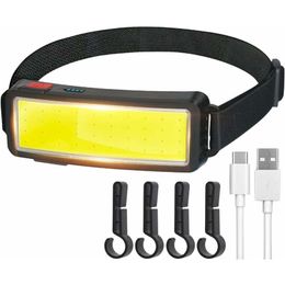 Hiasdfls - COB-LED-Stirnlampe, leistungsstarke wiederaufladbare USB-Stirnlampe, wasserdichte Stirnlampe, 2000 Lumen, 2 Stück, Helm-Arbeitsleuchte,