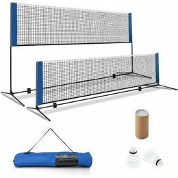 GOPLUS Badmintonnetz mit Stand, Tennisnetz Federballnetz 89-155cm höhenverstellbar mit Tragetasche & 2 Federbällen, tragbarer Netzständer für