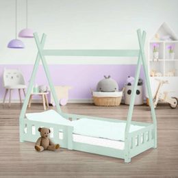 ML-Design Kinderbett Tipi mit Rausfallschutz und Lattenrost, 70x140 cm, Minzegrün