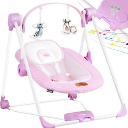 Kidiz Babywippe Babyschaukel mit 5 Geschwindigkeitseinstellungen zusammenklappbarer Baby Wippe Schaukel Babyhochstuhl mit Spielbogen Spielzeugen Pink