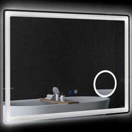 kleankin Led Badezimmerspiegel mit 3x Vergrößerung, Touch-Funktion, Memory-Funktion, kein Beschlagen, 80 x 60 cm - Weiß