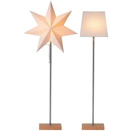 STAR TRADING Stehlampe mit Wechselschirm Moa von 3D Papierstern Weihnachten oder eckiger Lampenschirm in Weiß mit Fuß aus Holz und Metall, Dekostern Stehleuchte