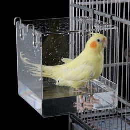 Vogeltränke, transparenter Würfel, Vogeltränkebox, Badewannen-Duschkäfig für kleine Vögel, Papageien, Myna, Spatzen Hiasdfls