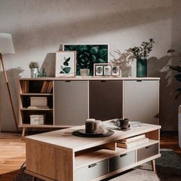 Epik Sideboard 56 Grau-Anthrazit-Eiche 3 Türen offenes Fach