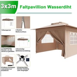 3x3M Pavillon Solarleuchten wasserdicht uv Gartenpavillon Festival Sonnenschutz Beige