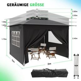 3x3M Pavillon Solarleuchten wasserdicht UV Gartenpavillon Festival Sonnenschutz Grau