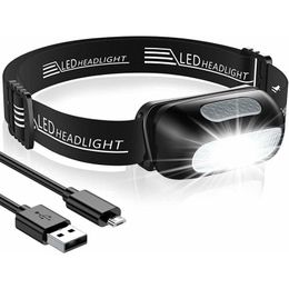 Hiasdfls - Wiederaufladbare LED-Stirnlampe, wasserdichte, leistungsstarke Stirnlampe mit 5 Lichtmodi, 200 Lm, ultraleichte und verstellbare