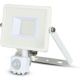 V-TAC - Drehbare LED-Flutlichtstrahler mit PIR-Sensor - Samsung - IP65 - Weiß - 20W - 1600 Lumen - 3000K - 5 Jahre