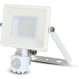 V-TAC - Drehbare LED-Flutlichtstrahler mit PIR-Sensor - Samsung - IP65 - Weiß - 30W - 2400 Lumen - 6400K - 5 Jahre
