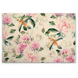 Leinwandbild Blumen 60 x 90 cm - Wandbild Beige Rosa Tadessi Leinwandbild - Keilrahmen Floral Natur Wohnzimmerdeko Wanddeko Wandgemälde - Beige, Rosa