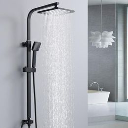 Duschsystem Schwarz Regendusche Duschset ohne Armatur mit Überkopfbrause Handbrause Duschsäule Duschsystem mit Umsteller eckig Duschsäule für