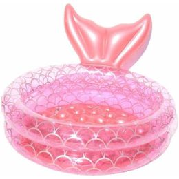 Aufblasbarer Pool, Aufblasbarer Meerjungfrauen-Swimmingpool Home Kids Baby Pink Round Swimming Pool Floating Air Cushion (120cm) - Rhafayre