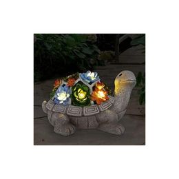 Solarbetriebene Schildkröten-Gartenstatue im Freien, mit Sukkulenten und 7 LED-Leuchten – Geschenk für Frauen, Heimdekoration, niedliche