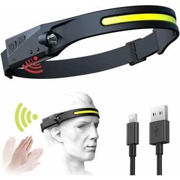 Hiasdfls - Sensor-Stirnlampe, wiederaufladbare USB-LED-Stirnlampe, cob xpe, Induktion, wasserdicht, 5 Lichtmuster zum Laufen, Angeln, Camping,