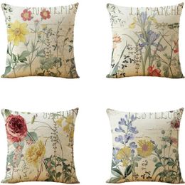 Kissenbezug 45 x 45 cm Blumen, Vögel, Tiere und Pflanzen Muster Wasserdichter Kissenbezug für Sofa Zuhause Wohnzimmer Schlafzimmer Dekoration 4 Stück