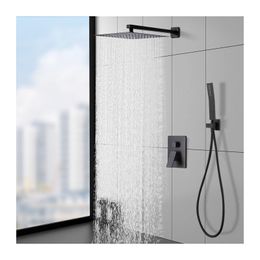 Ubeegol - Unterputz Duschsystem Schwarz Duschset Regendusche Duscharmatur aus Messing 12 Zoll Kopfbrause Dusche mit Handbrause Schwarz
